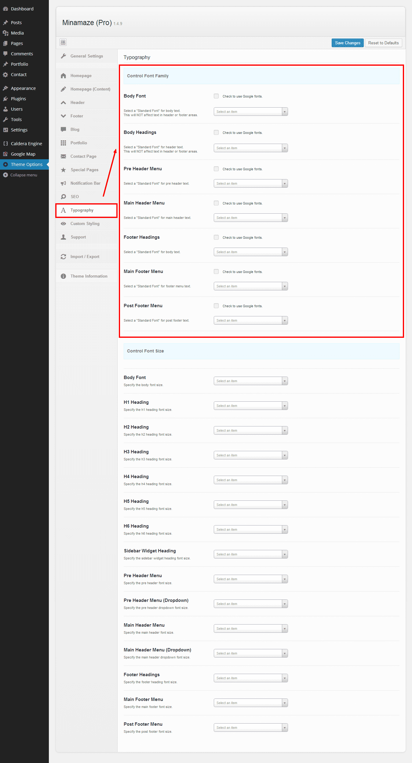 Change Font Family Think Up Themes
